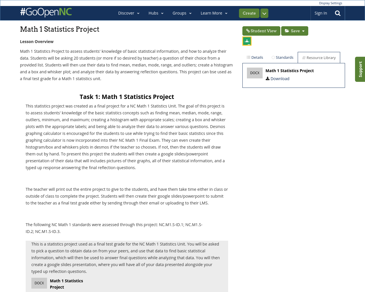 Math 1 Statistics Project | Recent Activity | #GoOpenNC