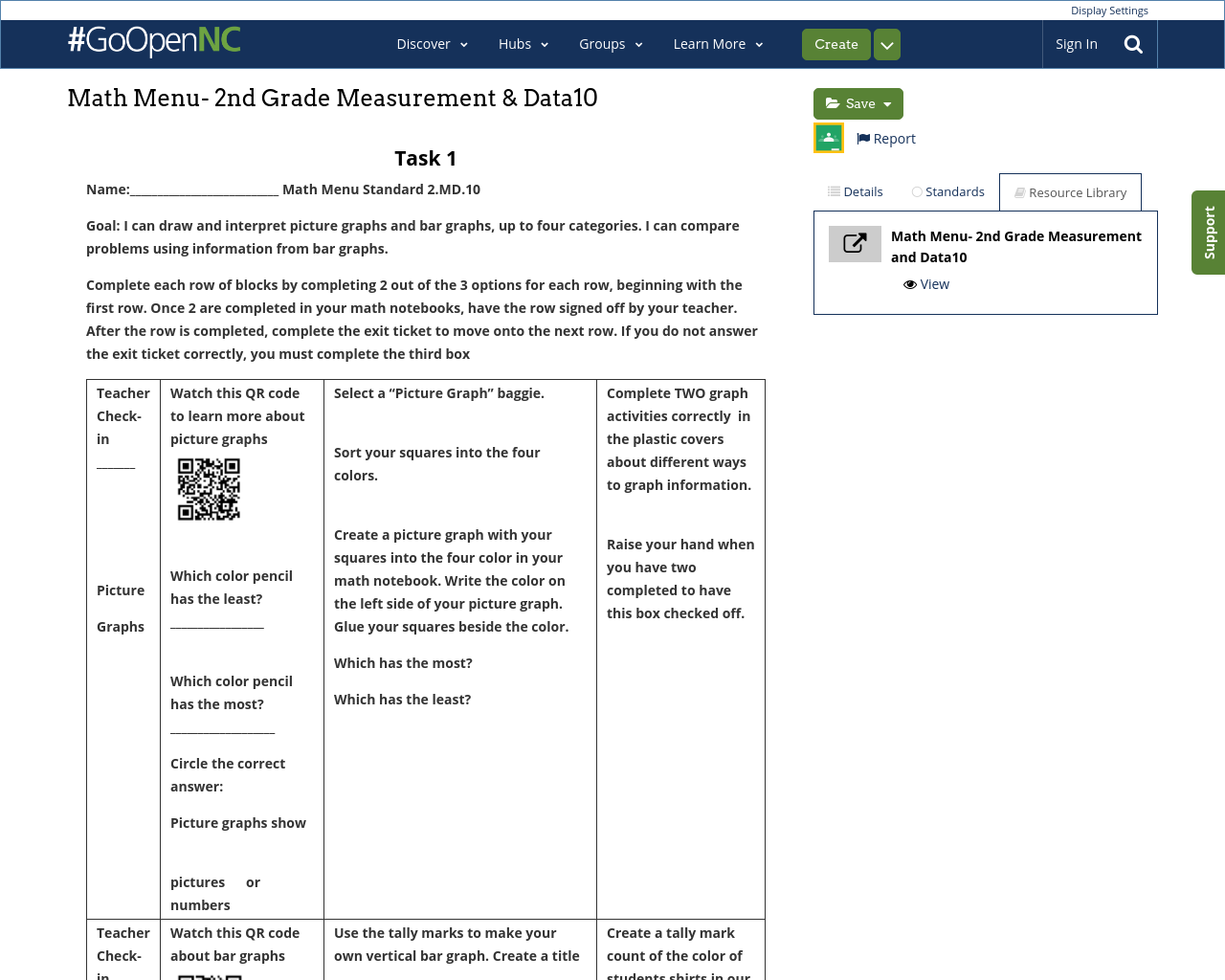 Math Menu- 2nd Grade Measurement & Data10 | Recent Activity | #GoOpenNC