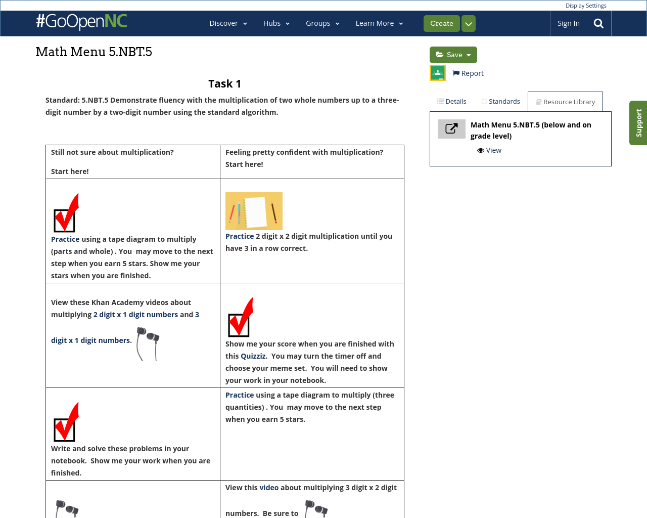 Math Menu 5.NBT.5 | Recent Activity | #GoOpenNC