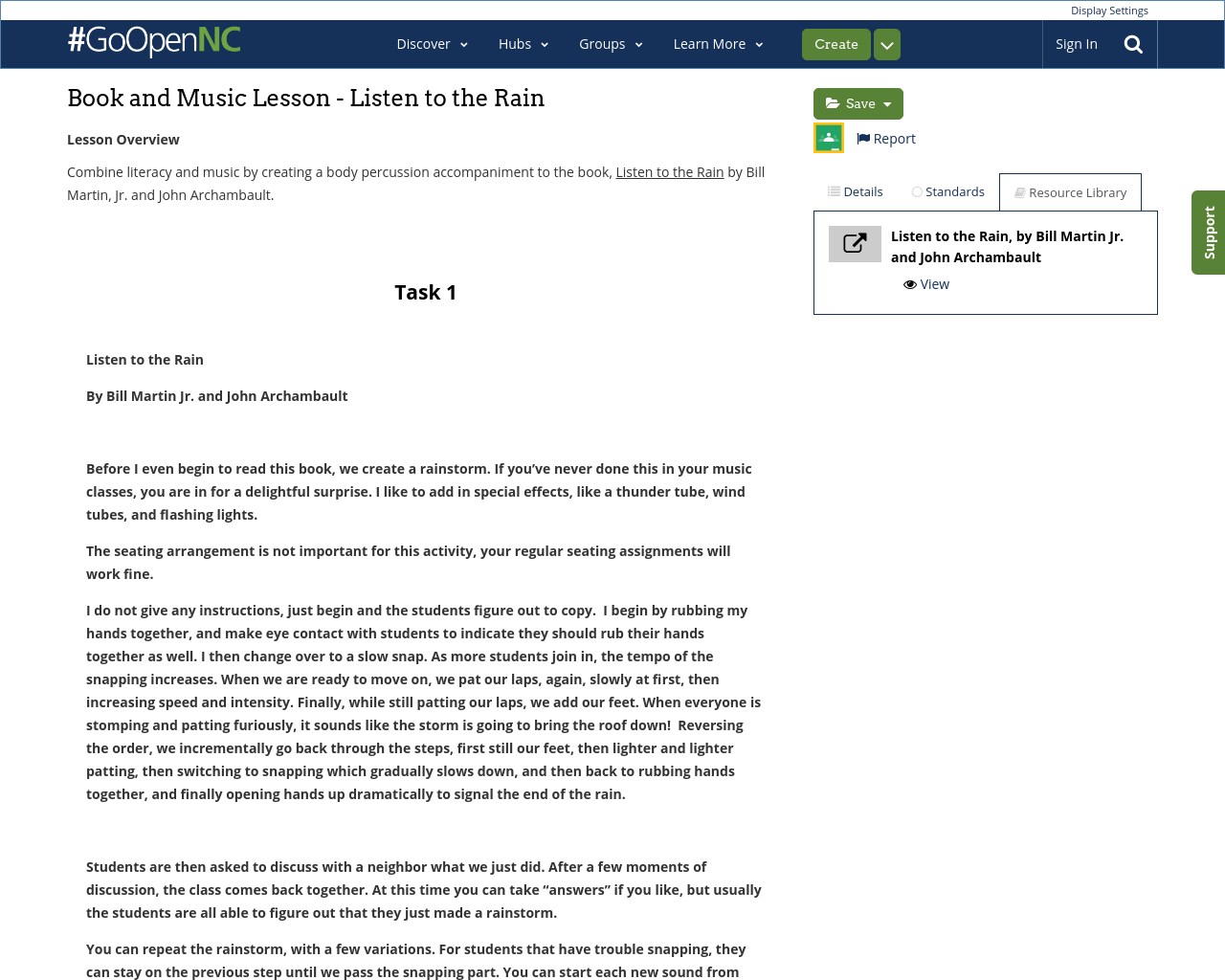 Book and Music Lesson - Listen to the Rain | Recent Activity | #GoOpenNC