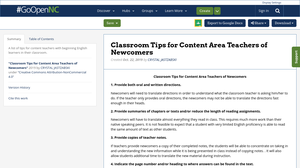 Classroom Tips for Content Area Teachers of Newcomers#GoOpenNC