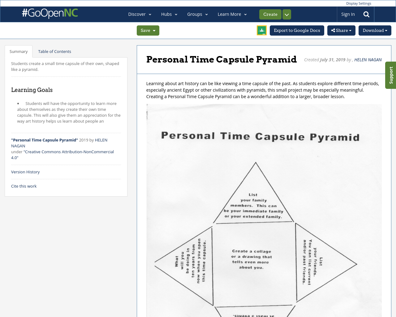 Personal Time Capsule Pyramid | Recent Activity | #GoOpenNC