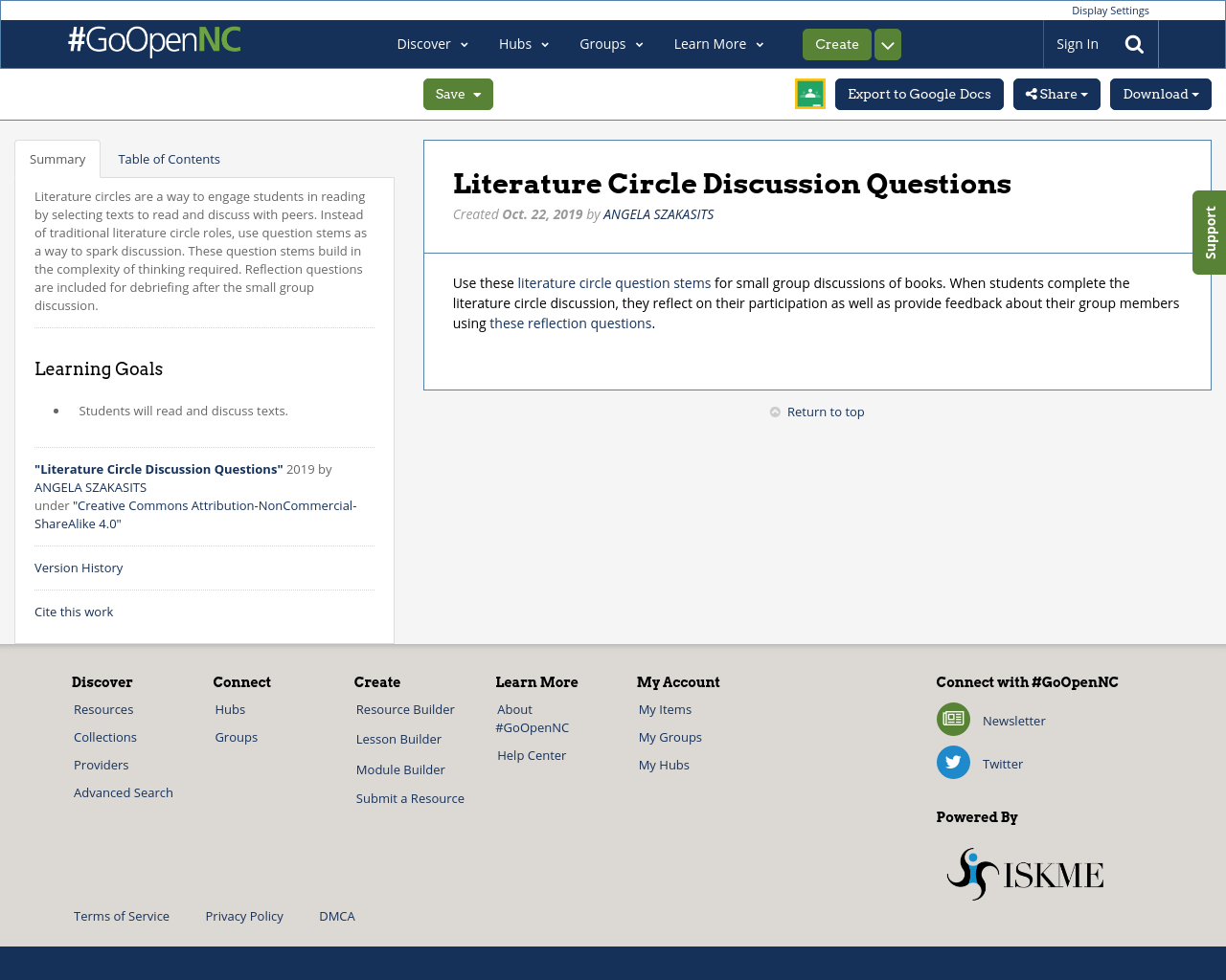 Literature Circle Discussion Questions | Recent Activity | #GoOpenNC