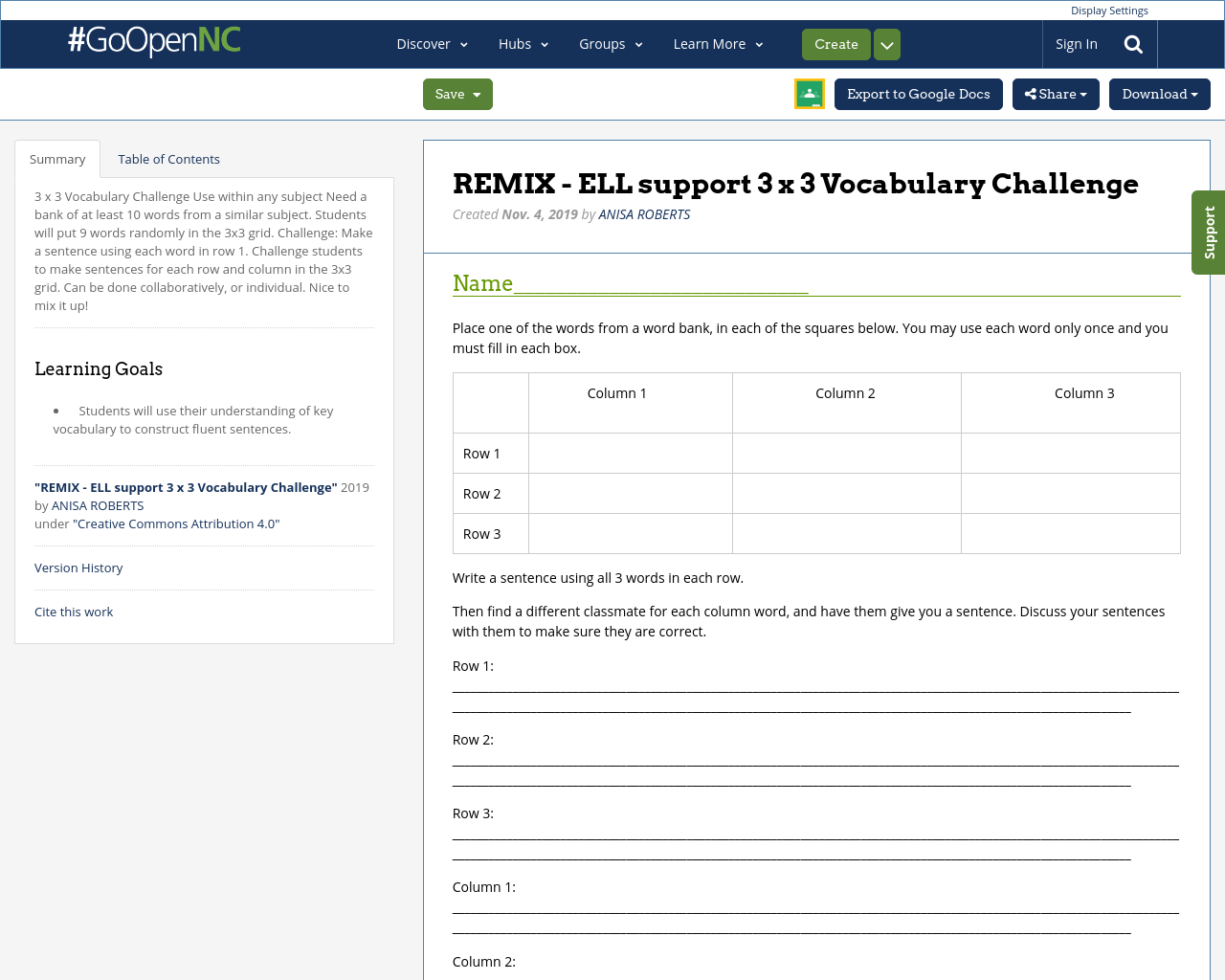 REMIX - ELL support 3 x 3 Vocabulary Challenge | Recent Activity | # ...