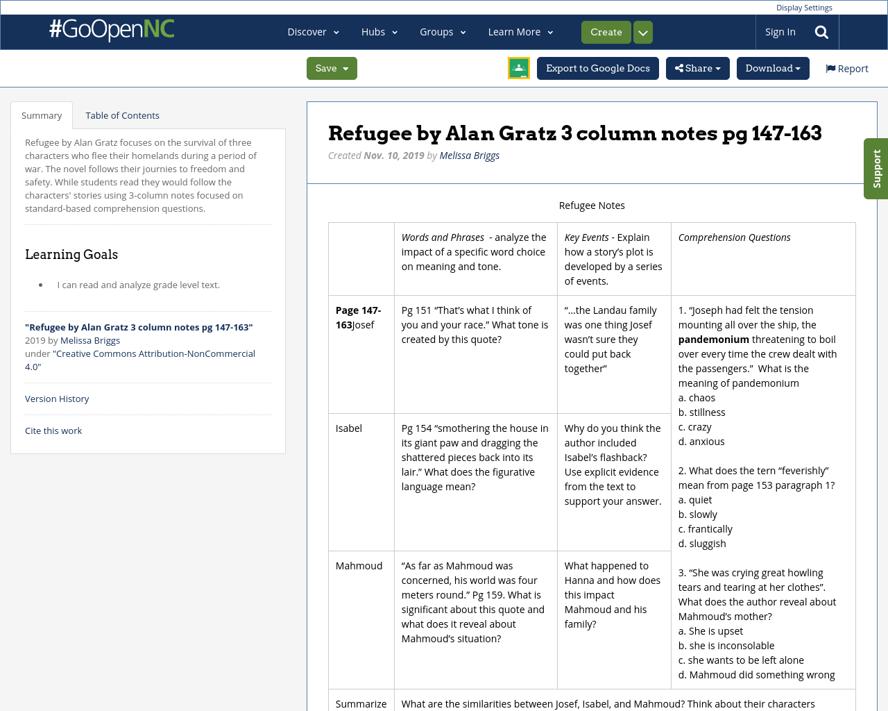 Refugee by Alan Gratz 3 column notes pg 147-163 | Recent Activity | # ...