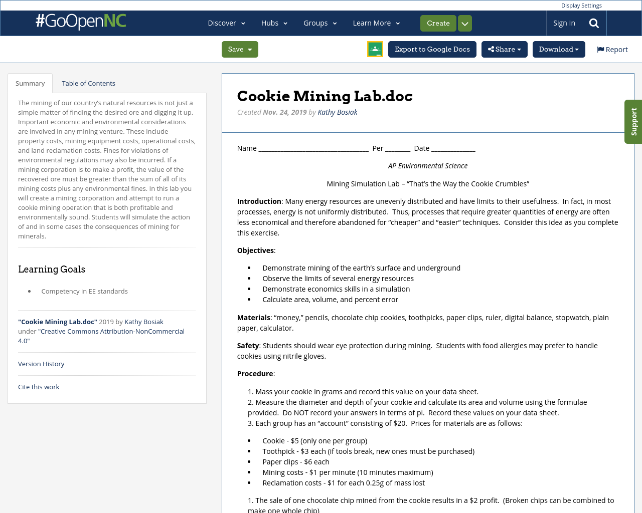 Cookie Mining Lab.doc | Recent Activity | #GoOpenNC