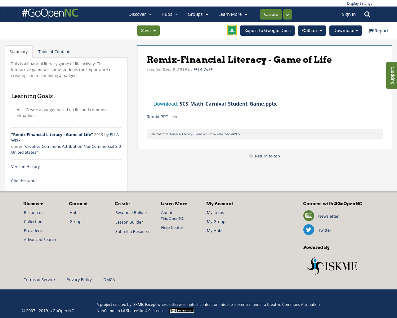 Remix-Financial Literacy - Game of Life | Recent Activity | #GoOpenNC