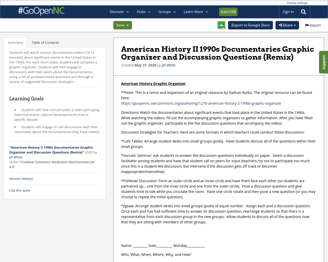 American History II 1990s Documentaries Graphic Organizer and ...