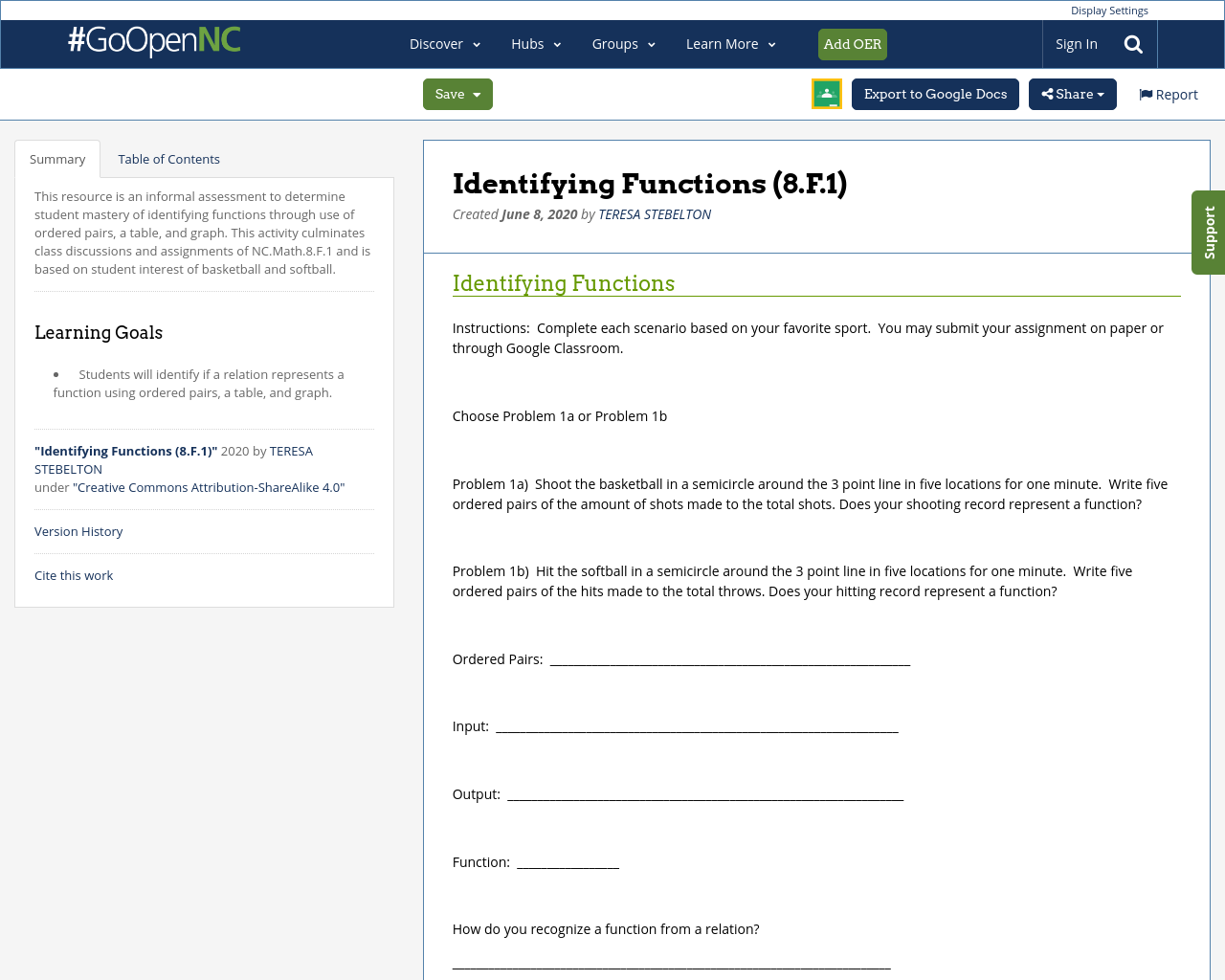 Identifying Functions (8.F.1) | Recent Activity | #GoOpenNC