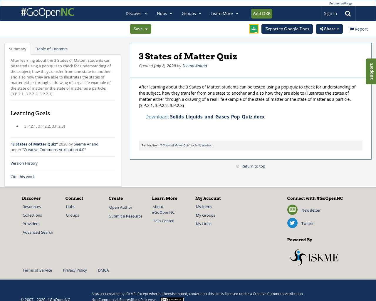 3 States of Matter Quiz | Recent Activity | #GoOpenNC